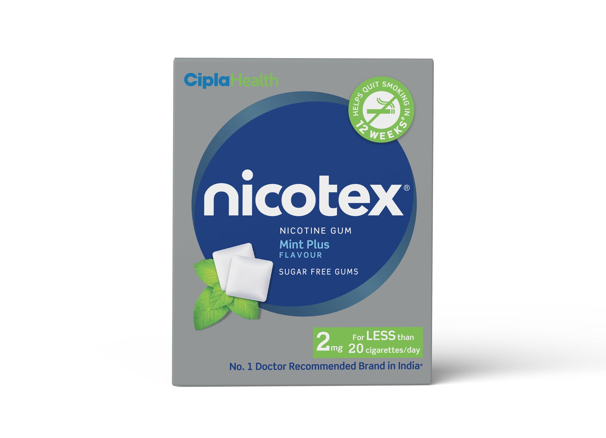 Nicotex 2mg Sugar Free Mint Plus Gums Strip Of 12 | Cipla Health
