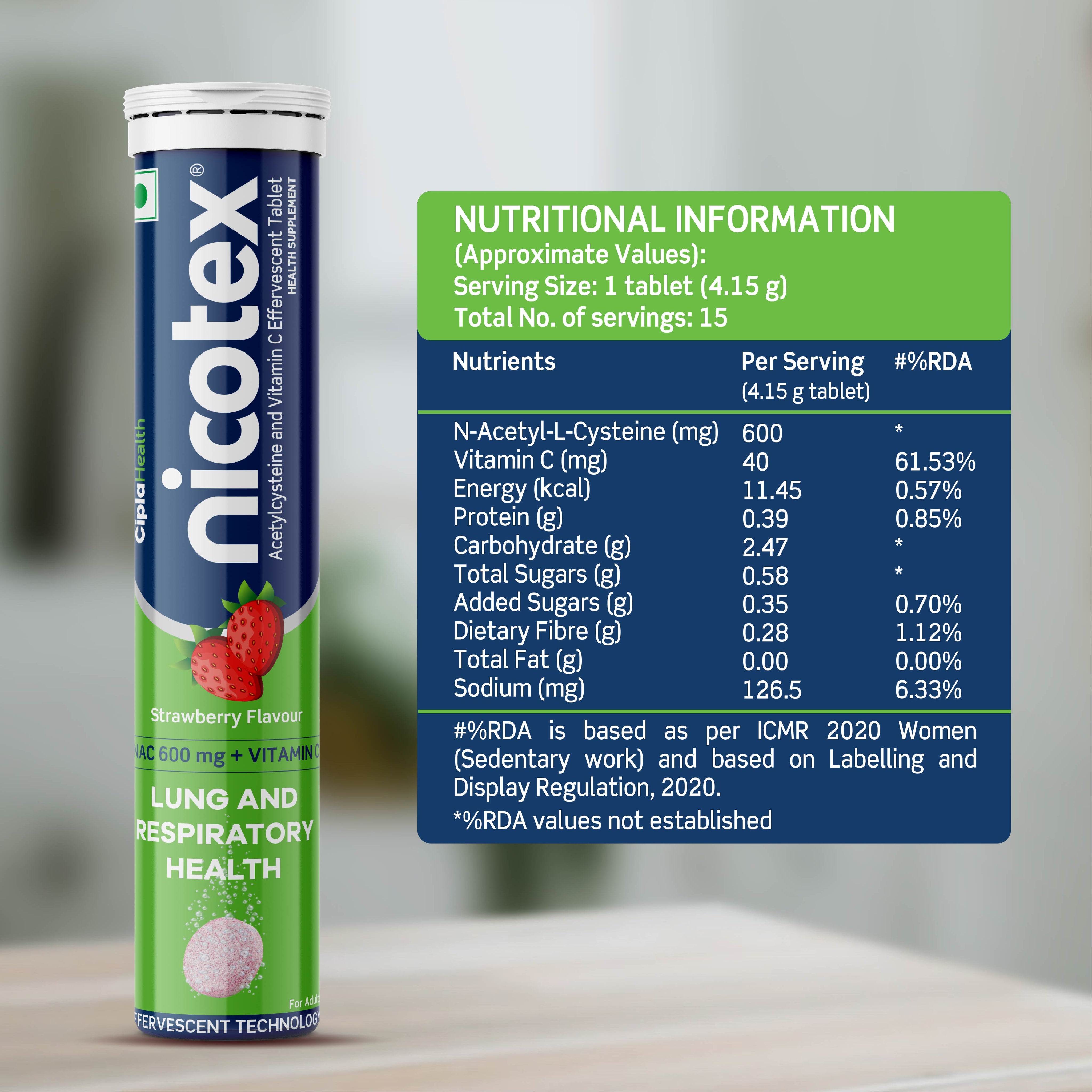 Nicotex Lung Health Vitamin C Effervescent Tablets | Cipla Health