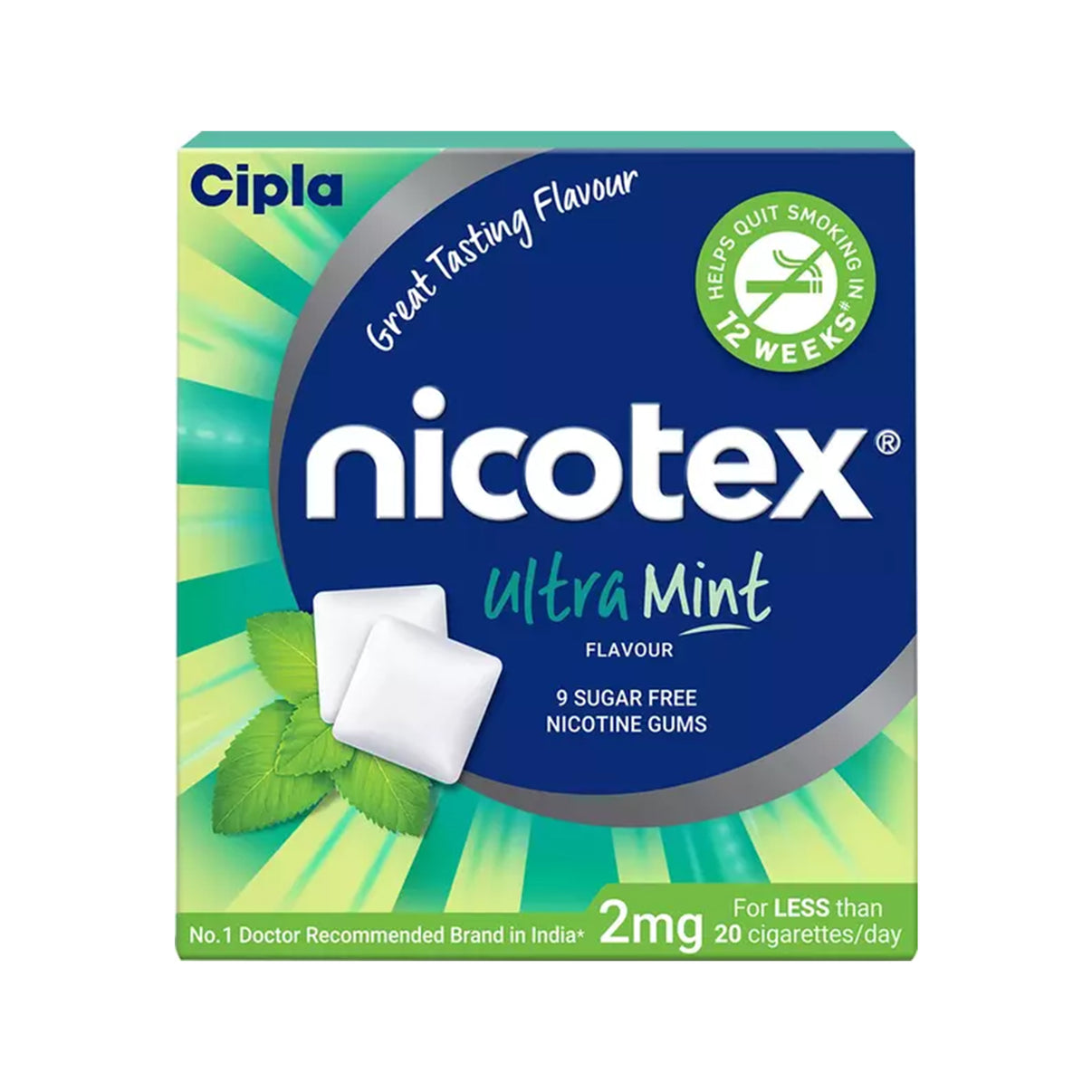 Nicotex 2mg Sugar Free Ultra Mint Gums Strip Of 9 | Cipla Health